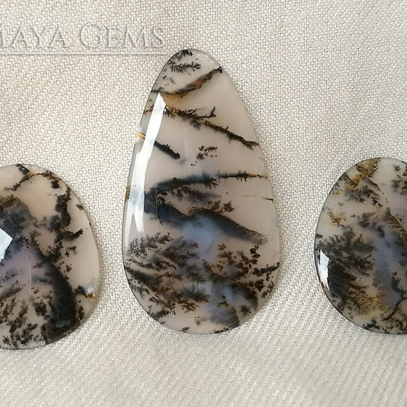Dendritic Agate Set – Landscape Inclusions – Pear Cabochons – MdMaya Gems