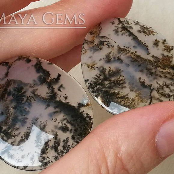 Dendritic Agate Set – Landscape Inclusions – Pear Cabochons – MdMaya Gems