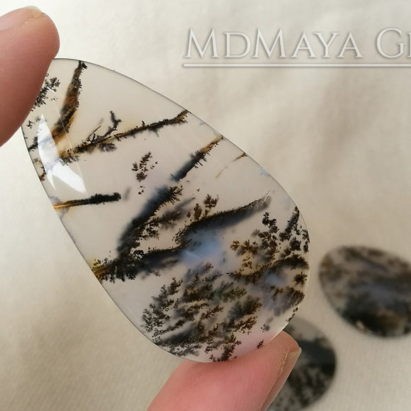 Dendritic Agate Set – Landscape Inclusions – Pear Cabochons – MdMaya Gems