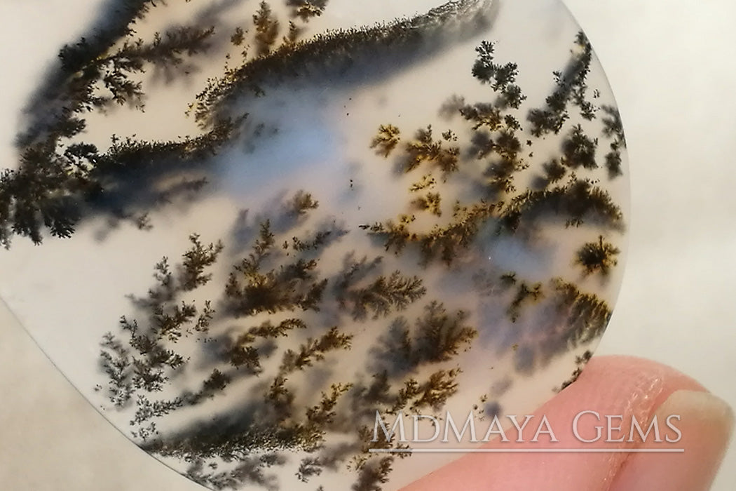 Dendritic Agate Set – Landscape Inclusions – Pear Cabochons – MdMaya Gems